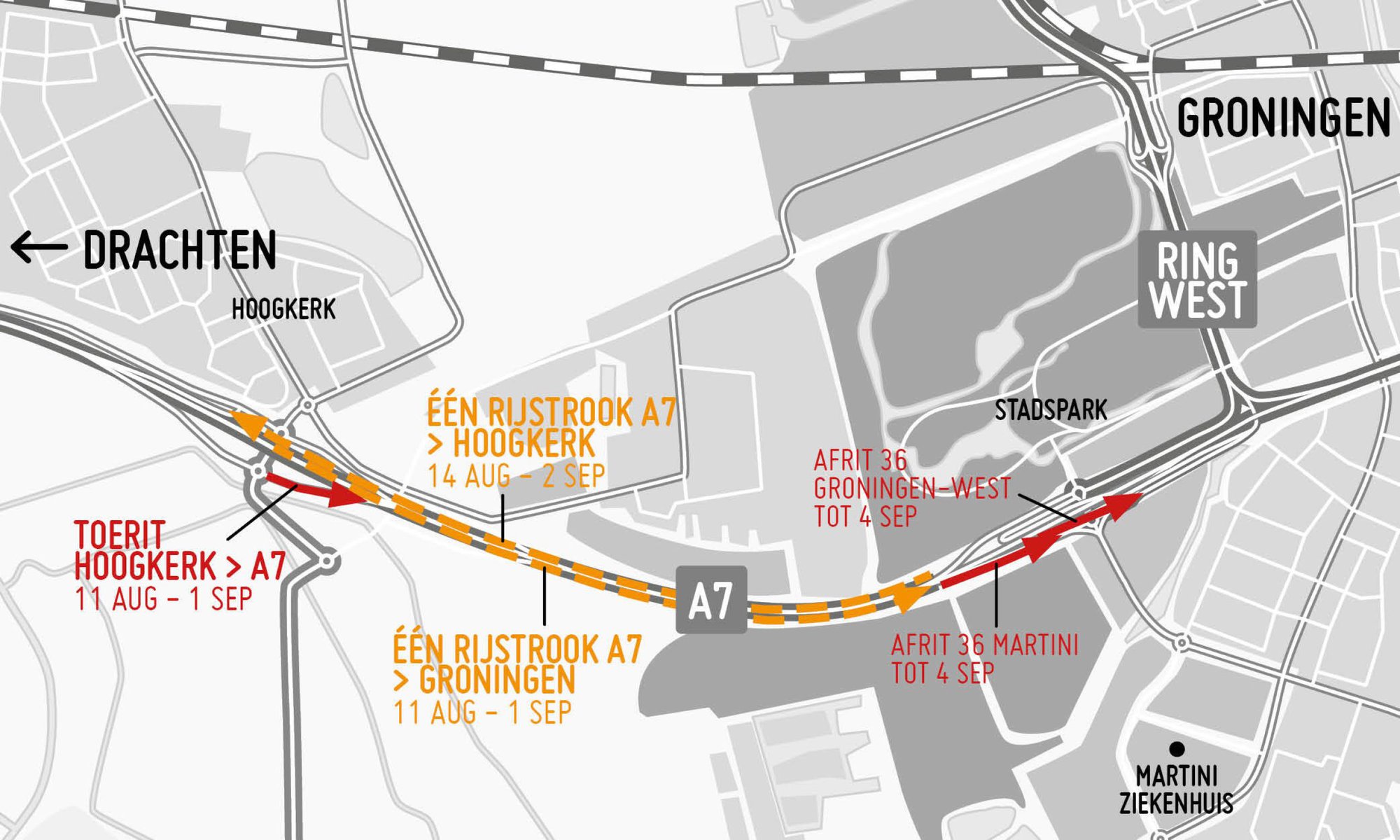 Werkzaamheden A7 tussen Hoogkerk en Groningen gaan verder; 1 rijstrook ...