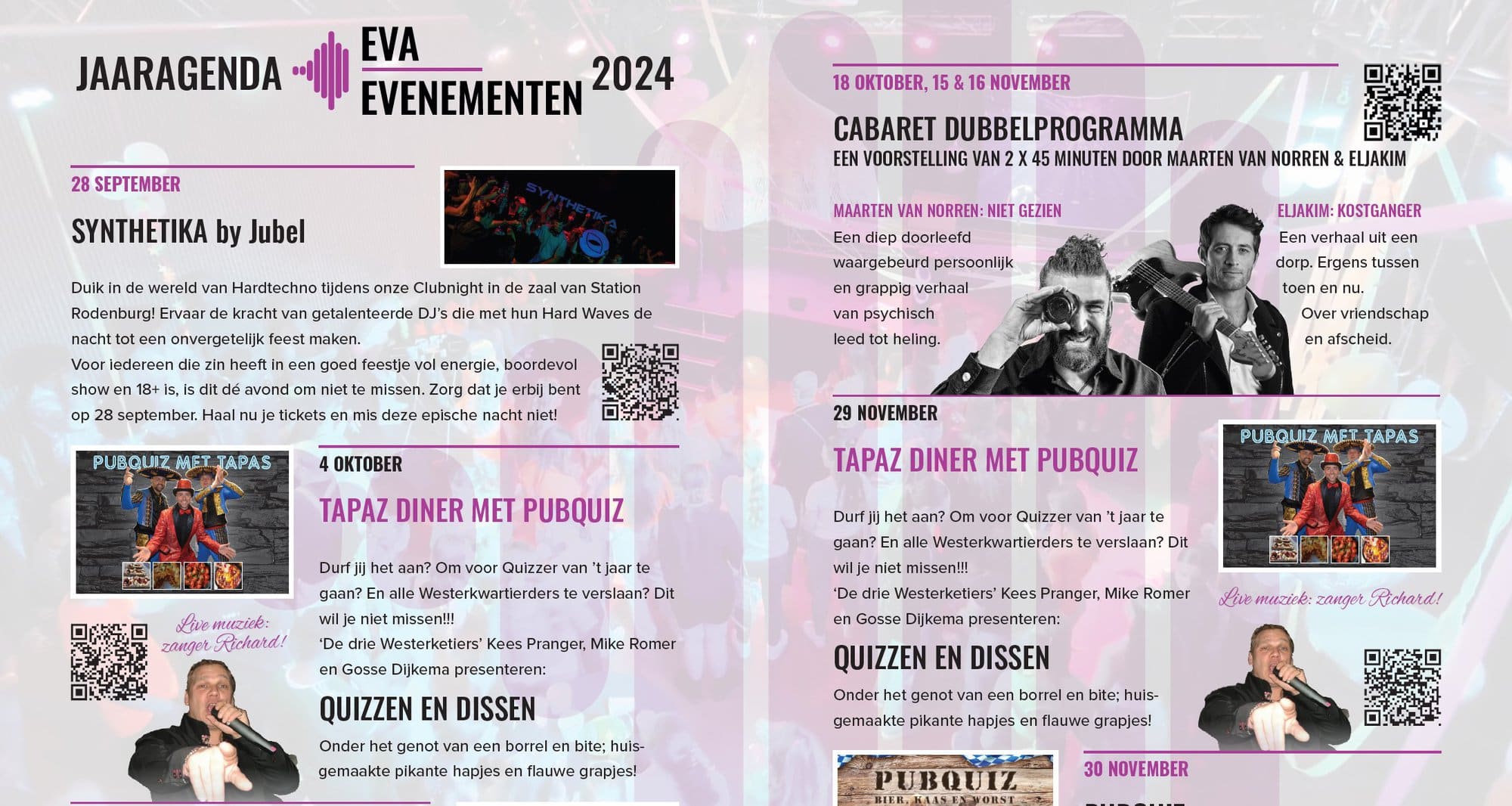 EVA EVENEMENTEN Leek maakt jaaragenda bekend; Muziek, Pubquiz, Cabaret ...